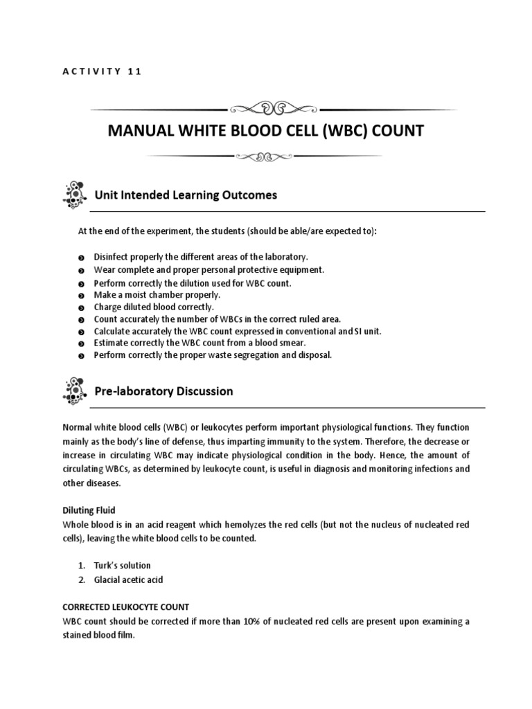 Manual WBC Count | PDF | White Blood Cell | Blood