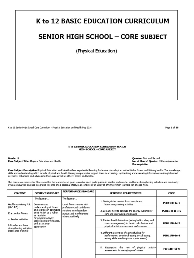 K To 12 Basic Education Curriculum Senior High School - Core | PDF ...