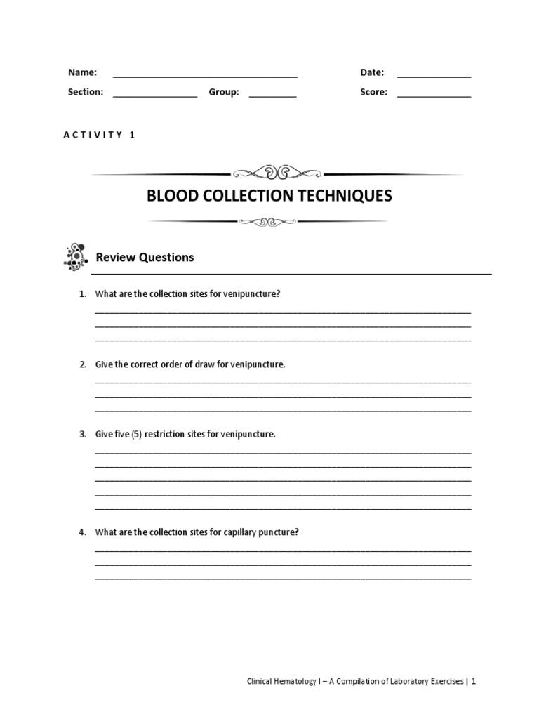 Blood Collection Techniques: Review Questions | PDF | Body Fluids ...