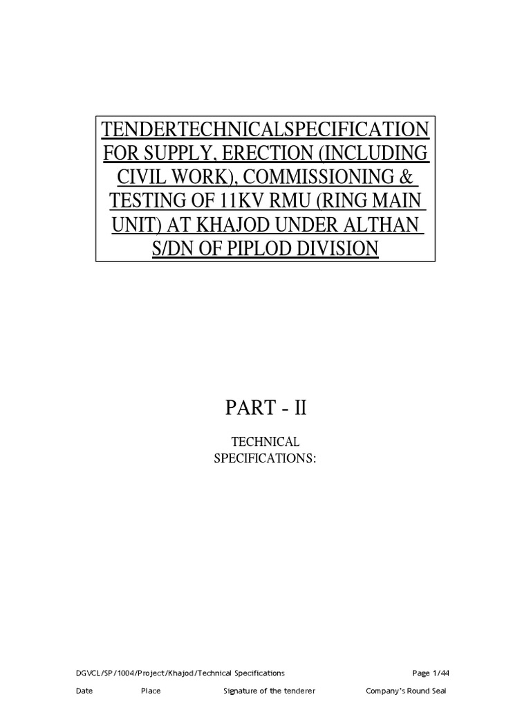 Tender Technical Specification For Supply, Erection (Including Civil ...