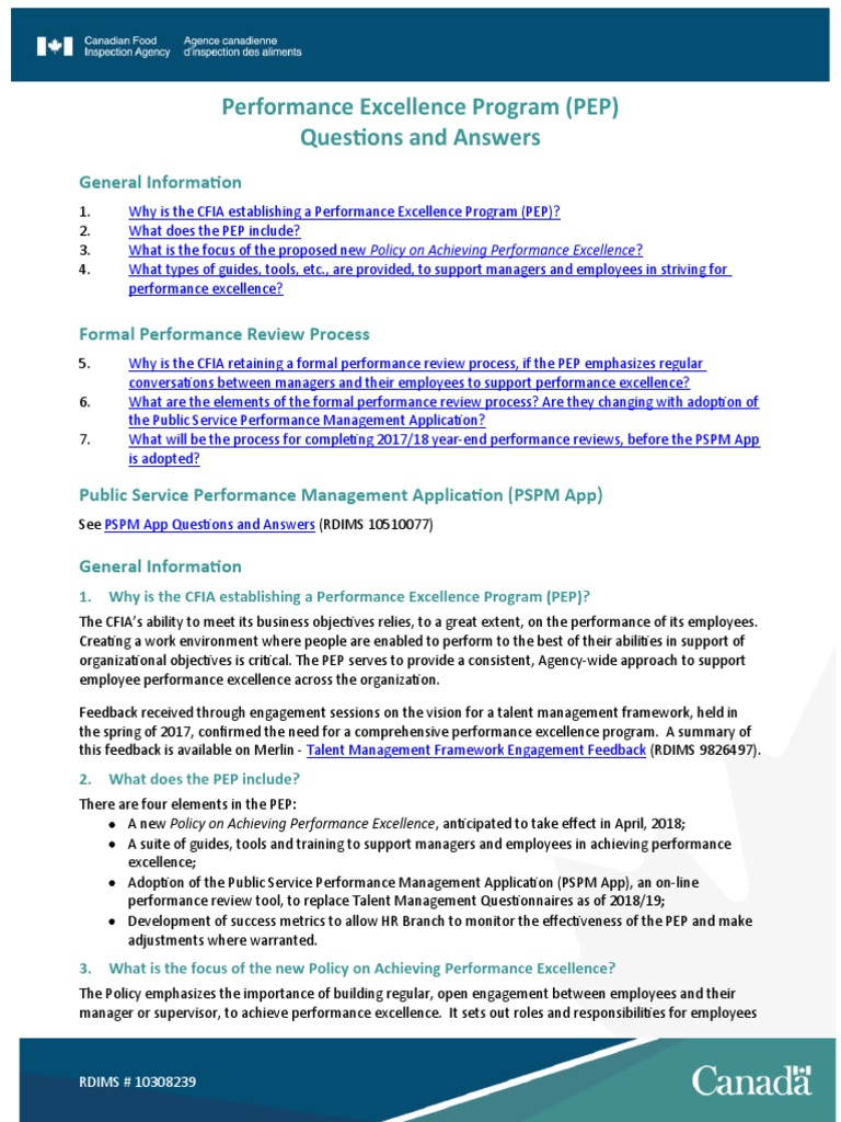 Performance Excellence Program (PEP) Questions and Answers: General ...