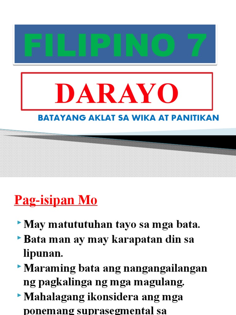 FILIPINO 7 DARAYO Yunit 1 Aralin 1 | PDF