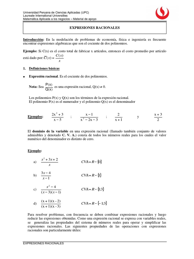 Expresiones Racionales PDF | PDF | Fracción (Matemáticas) | Número racional