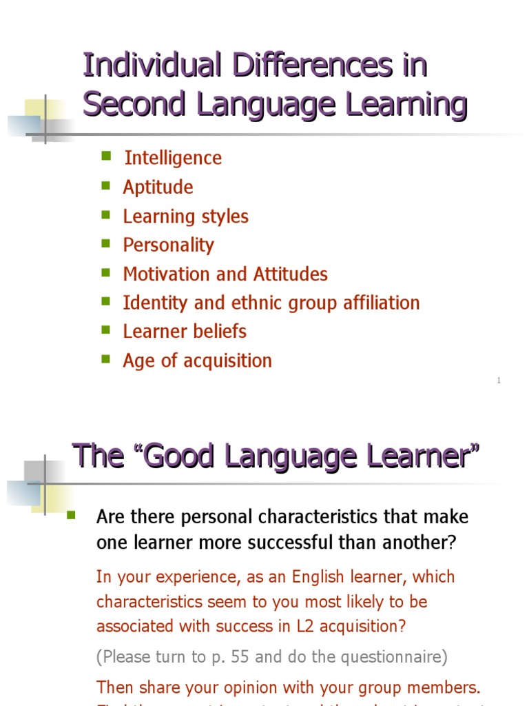Individual Differences in Second Language Learning | PDF | Second Language | Second Language ...
