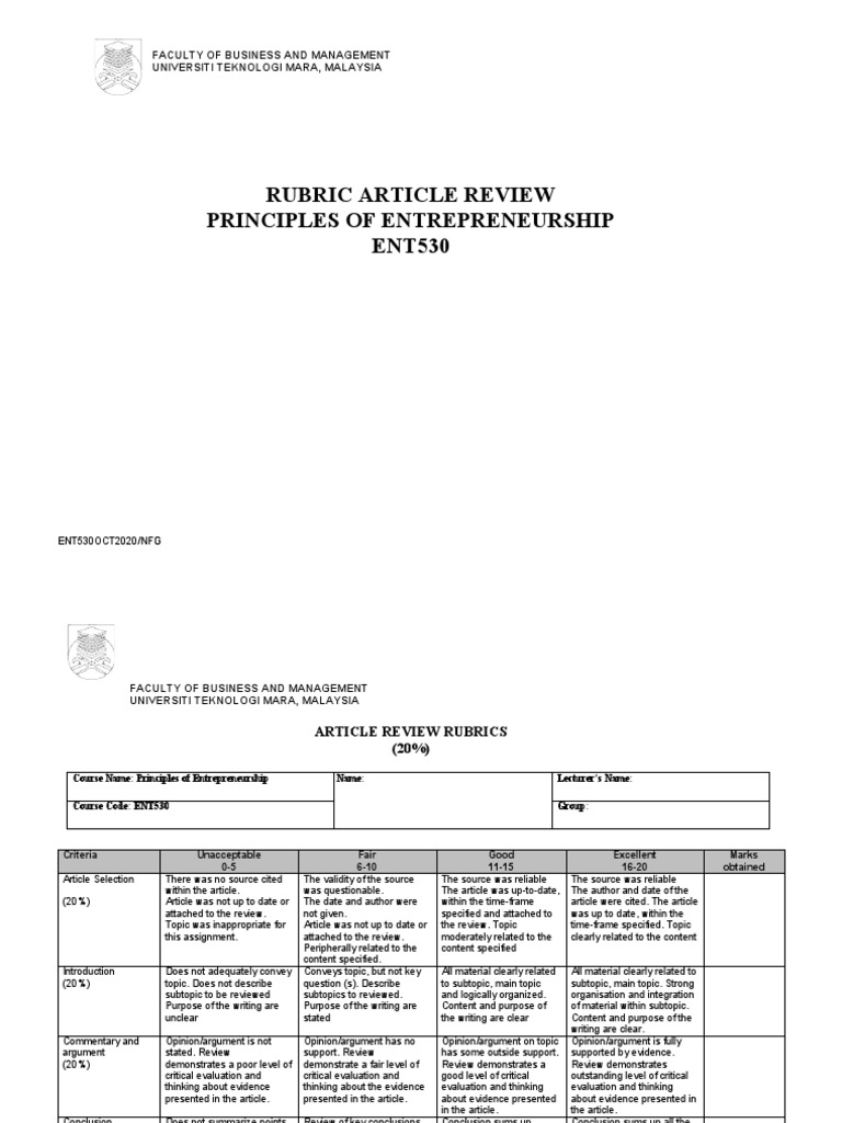 Rubric Article Review Principles of Entrepreneurship ENT530 | PDF ... Rubric Article Review Principles of Entrepreneurship ENT530 | PDF ...