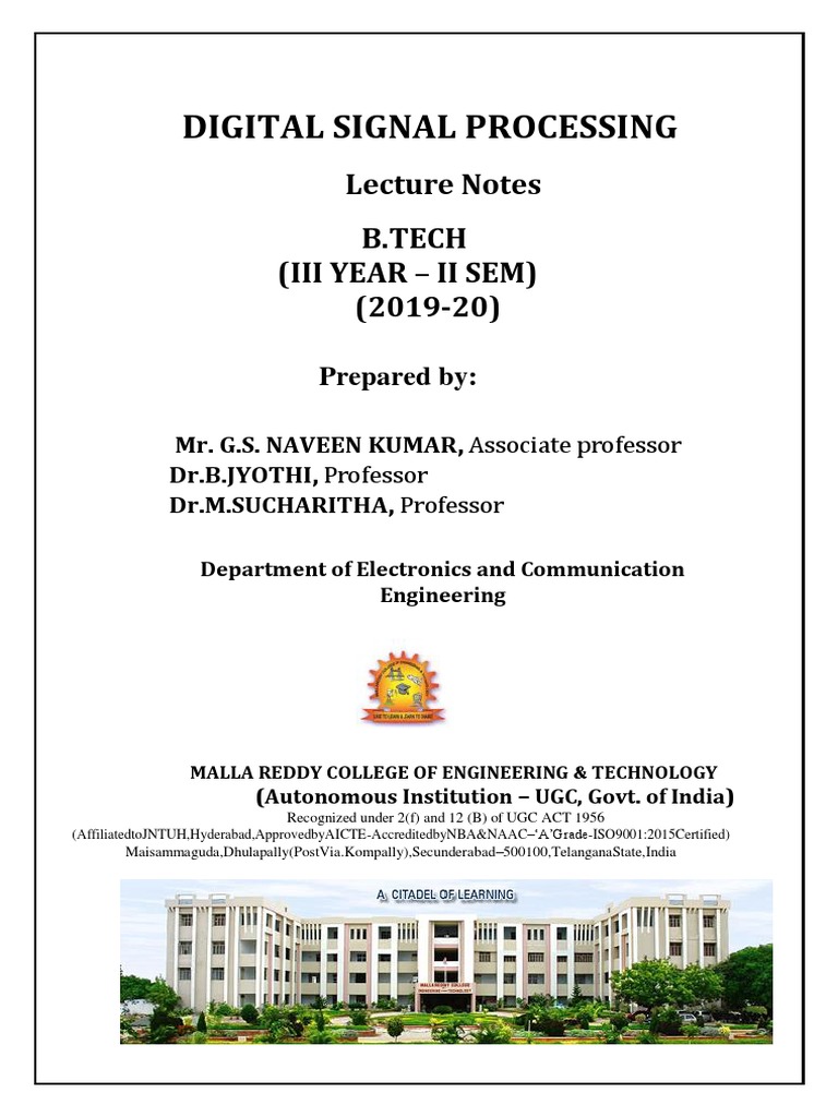 DIGITAL SIGNAL PROCESSING - Note PDF | PDF | Digital Signal Processing ...