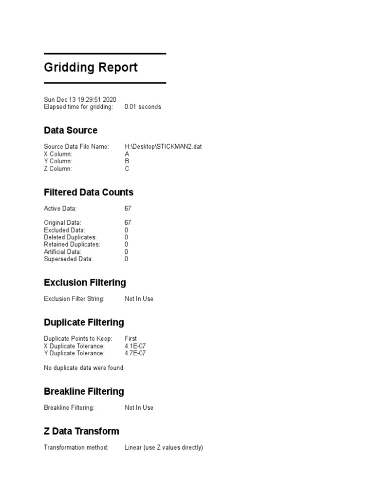 Gridding Report: Data Analysis Summary | PDF | Mean | Errors And Residuals