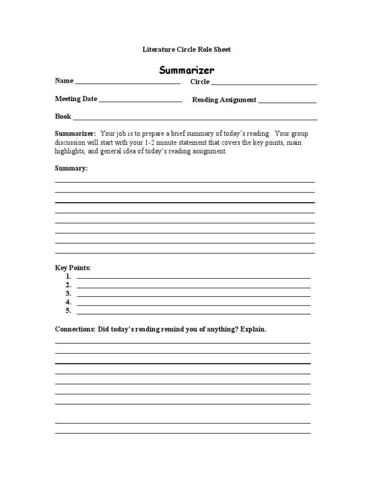 Lit Circles - Role Sheets | PDF | Books