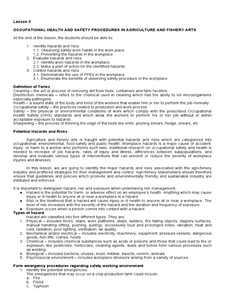 Agriculture and Fishery Safety Procedures | PDF | Occupational Safety ...