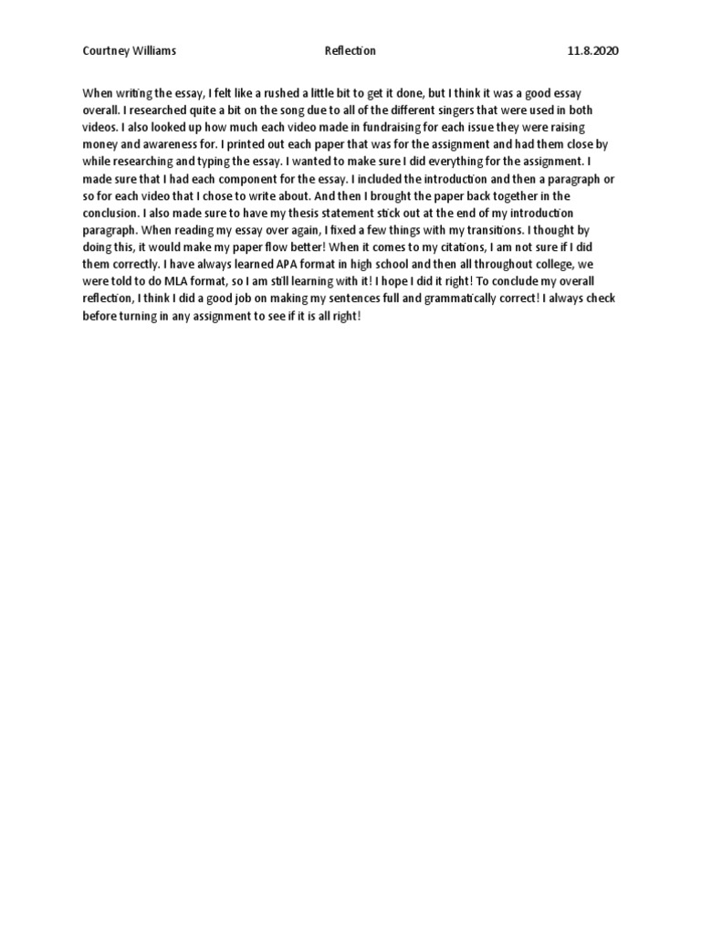 Music Reflection Essay Insights | PDF