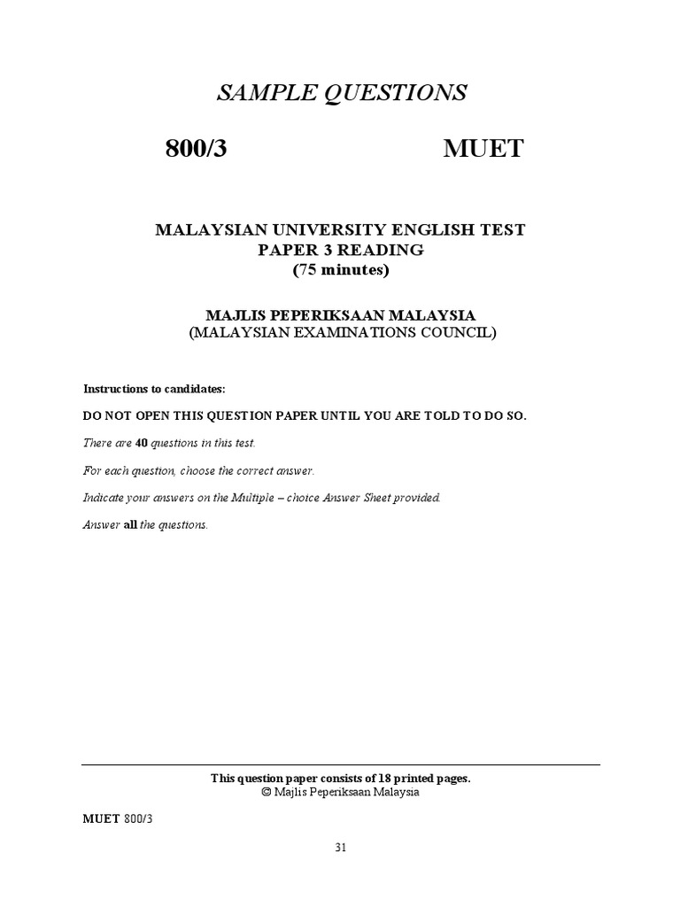New MUET Sample Reading Questions | PDF | La La Land (Film) | Deforestation
