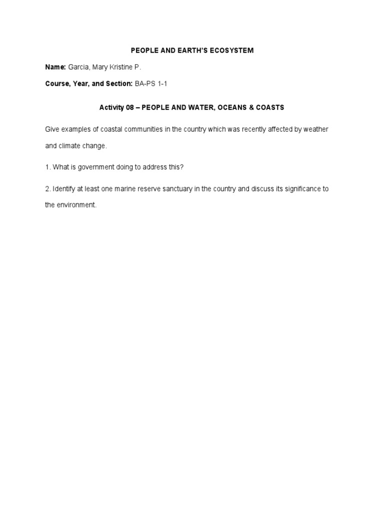 Activity 08 - PEOPLE AND WATER, OCEANS & COASTS | PDF