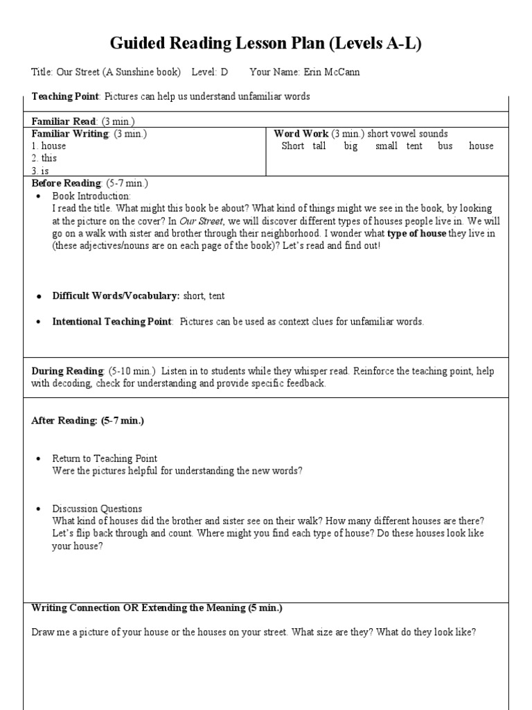 Guided Reading Lesson Plan | PDF