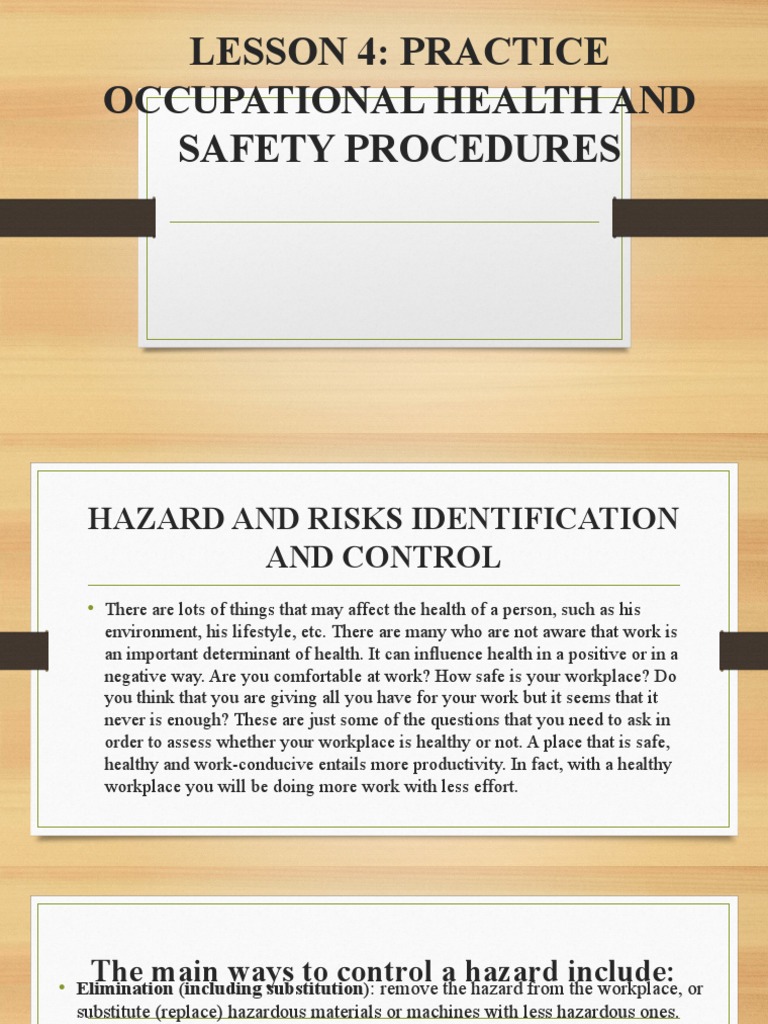Lesson 4: Practice Occupational Health and Safety Procedures | PDF ...