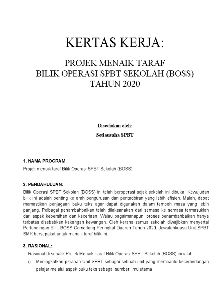 Kertas Kerja Bilik BOSS | PDF