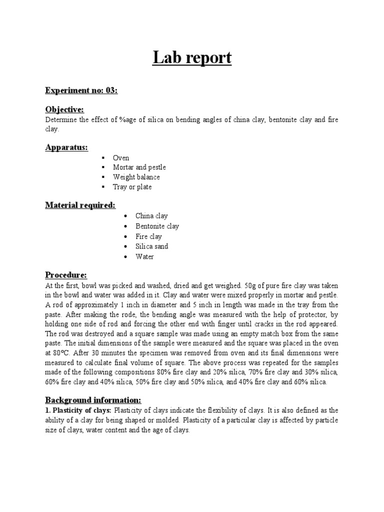 Lab Report Ceramic Shrinkage | PDF | Clay | Porosity