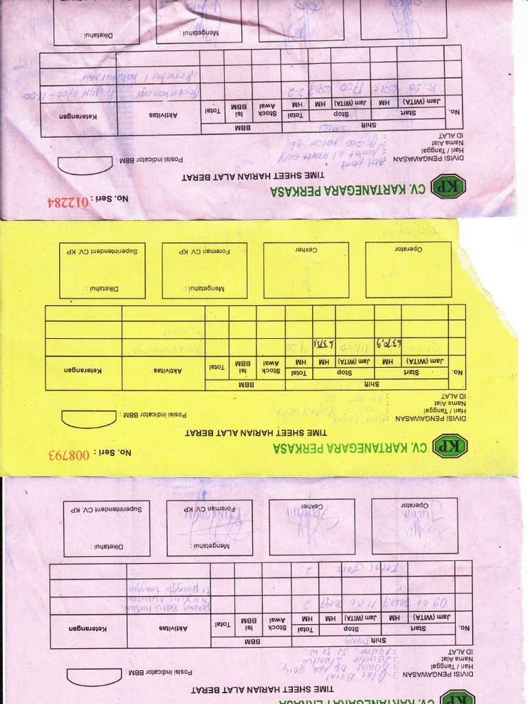 Time Sheet Alat Berat Harian | PDF