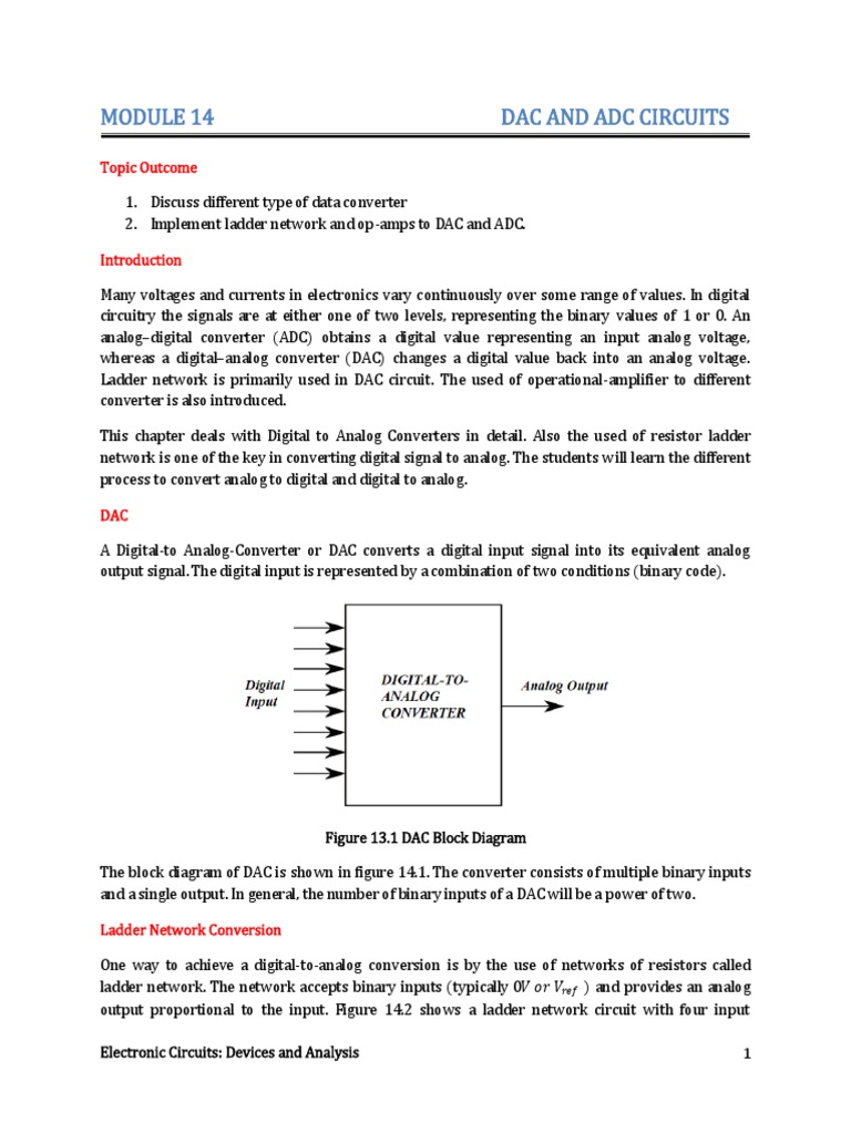 Dac and Adc Circuits: Topic Outcome | PDF | Digital To Analog Converter ...