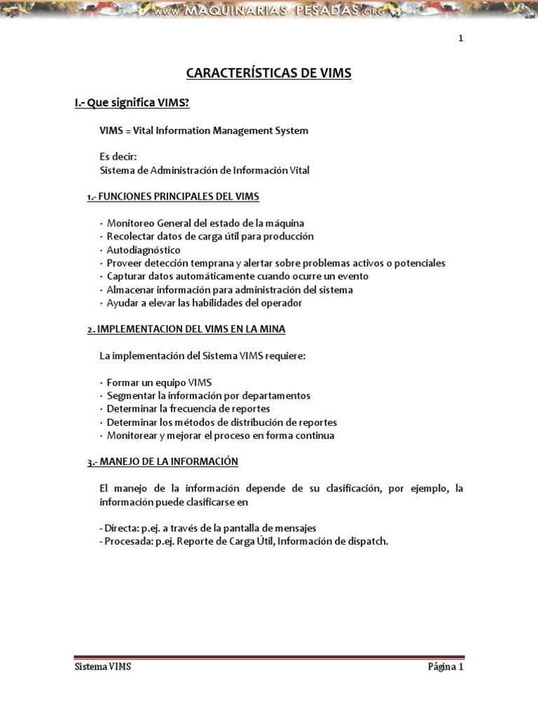 Manual Caracteristicas Vims Caterpillar PDF | PDF | Teclado | Información