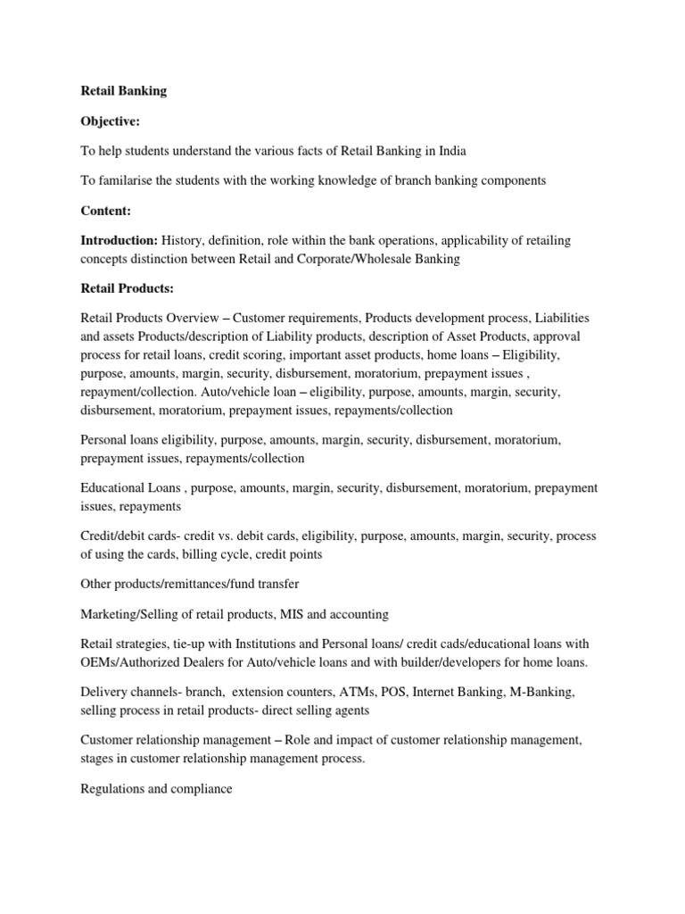Retail Banking: Products and Processes | PDF | Banks | Loans