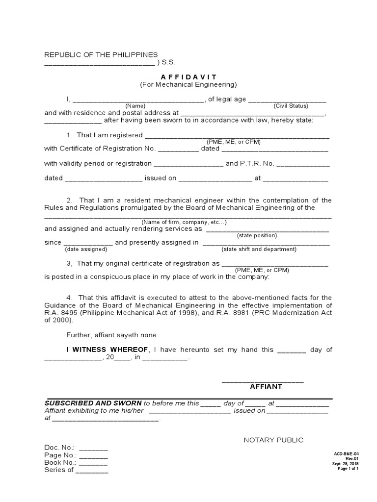 Affidavit: SUBSCRIBED AND SWORN To Before Me This - Day of - at | PDF ...