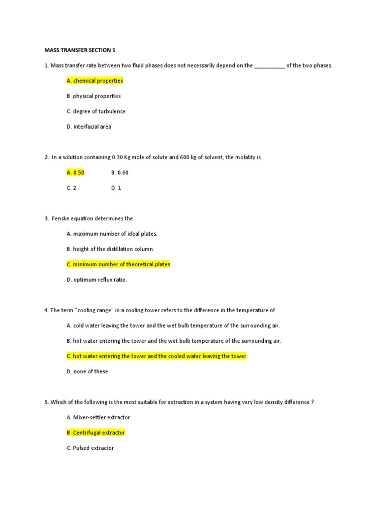 Mass Transfer Ans Key | PDF | Distillation | Humidity