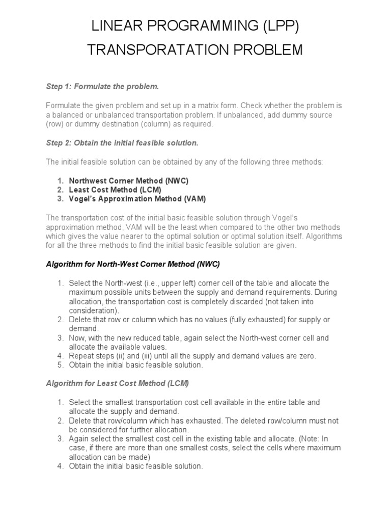 Linear Programming (LPP) Transporatation Problem: Step 1: Formulate The Problem | Download Free ...