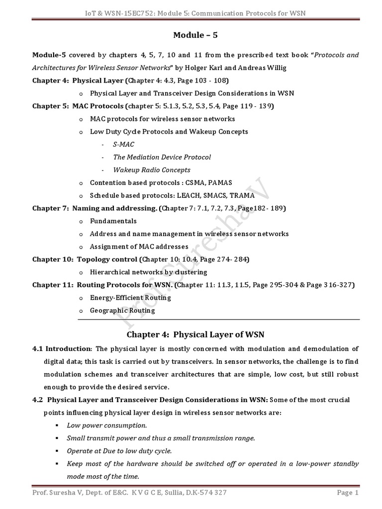 IoT WSN Module 5 2018 by Prof SV 1 PDF | PDF | Wireless Sensor Network | Computer Network