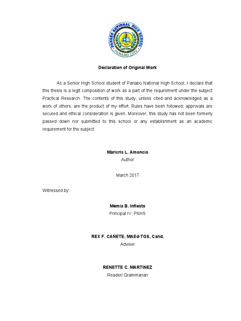 Declaration of Original Research Work | PDF