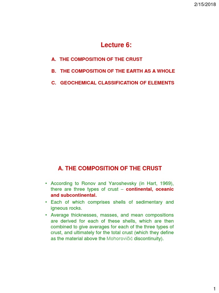 Lecture 6 - Chemical Composition of Earth | PDF | Geochemistry ...