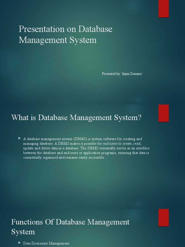 Presentation On Database Management System | PDF | Relational Database ...