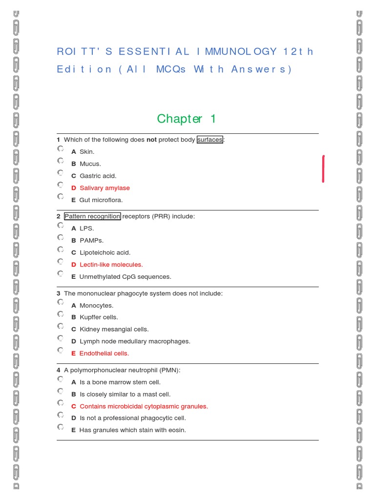 Roitt's Immunology MCQs with Answers | PDF | Antibody | T Cell
