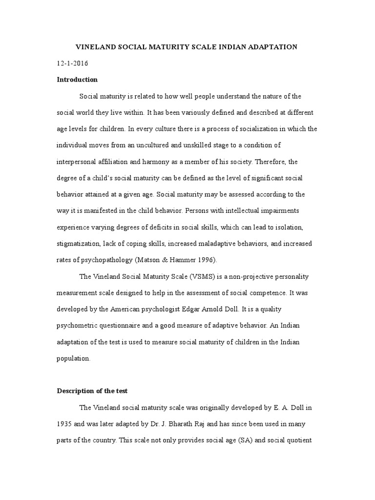 Vineland Social Maturity Scale PDF | PDF | Intellectual Disability ...