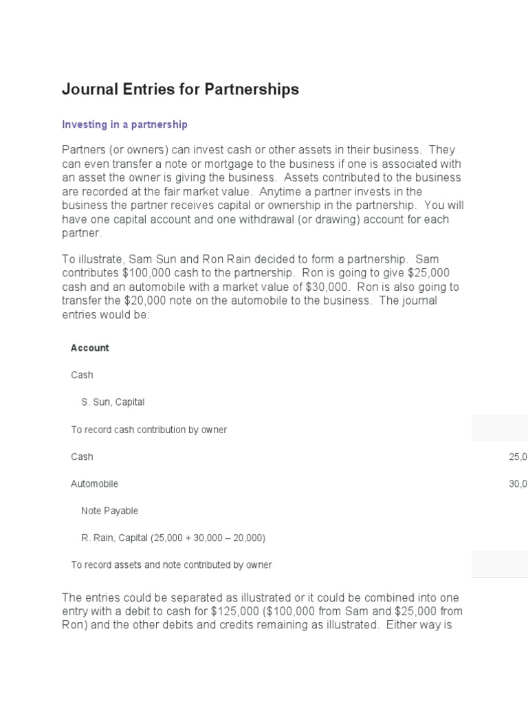 Partnership Journal Entries Explained | PDF | Debits And Credits ...