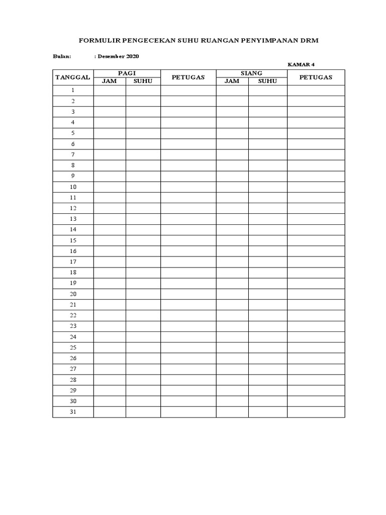 Formulir Pengecekan Suhu Ruangan DRM | PDF