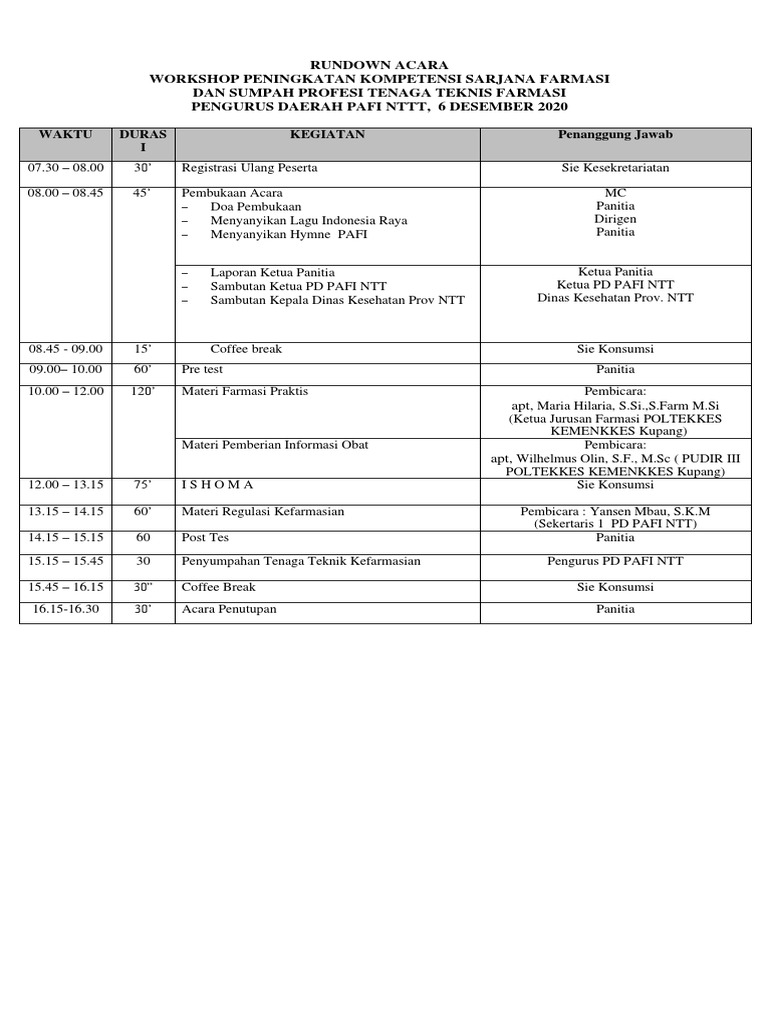 Rundown Acara Workshop Peningkatan Kompetensi | PDF