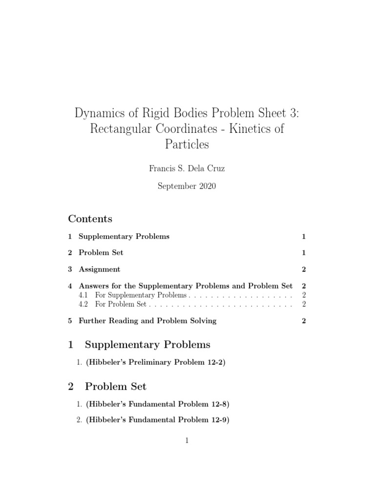Dynamics of Rigid Bodies Problem Sheet 3: Rectangular Coordinates ...