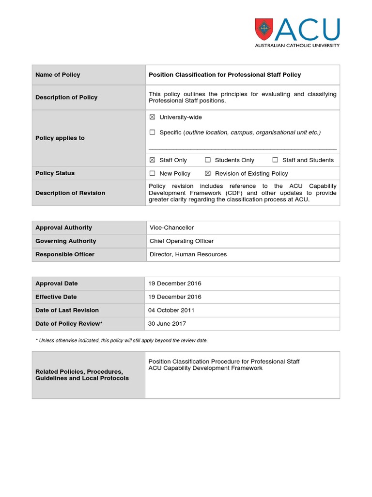 Position Classification For Professional Staff Policy 191216 | PDF ...
