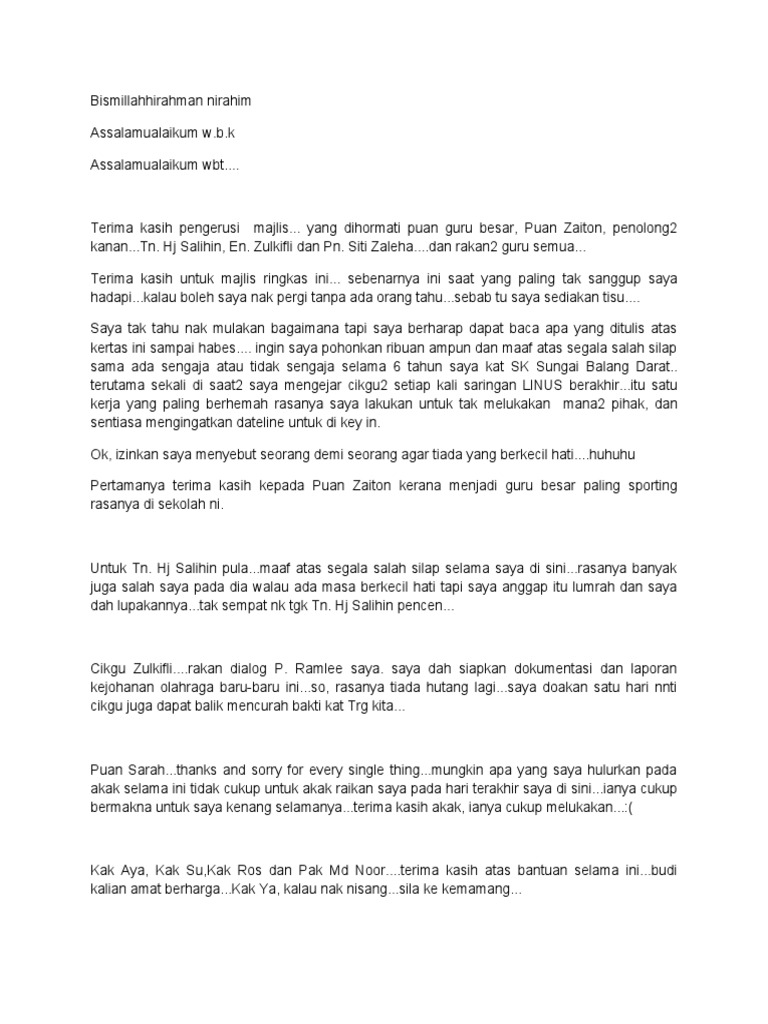 Teks Ucapan Perpisahan | PDF
