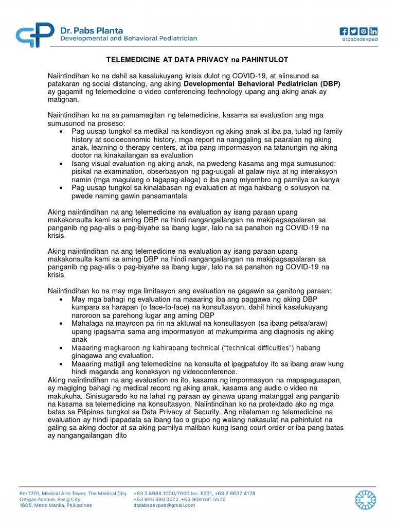 Teleconsultation Informed Consent (Filipino) | PDF