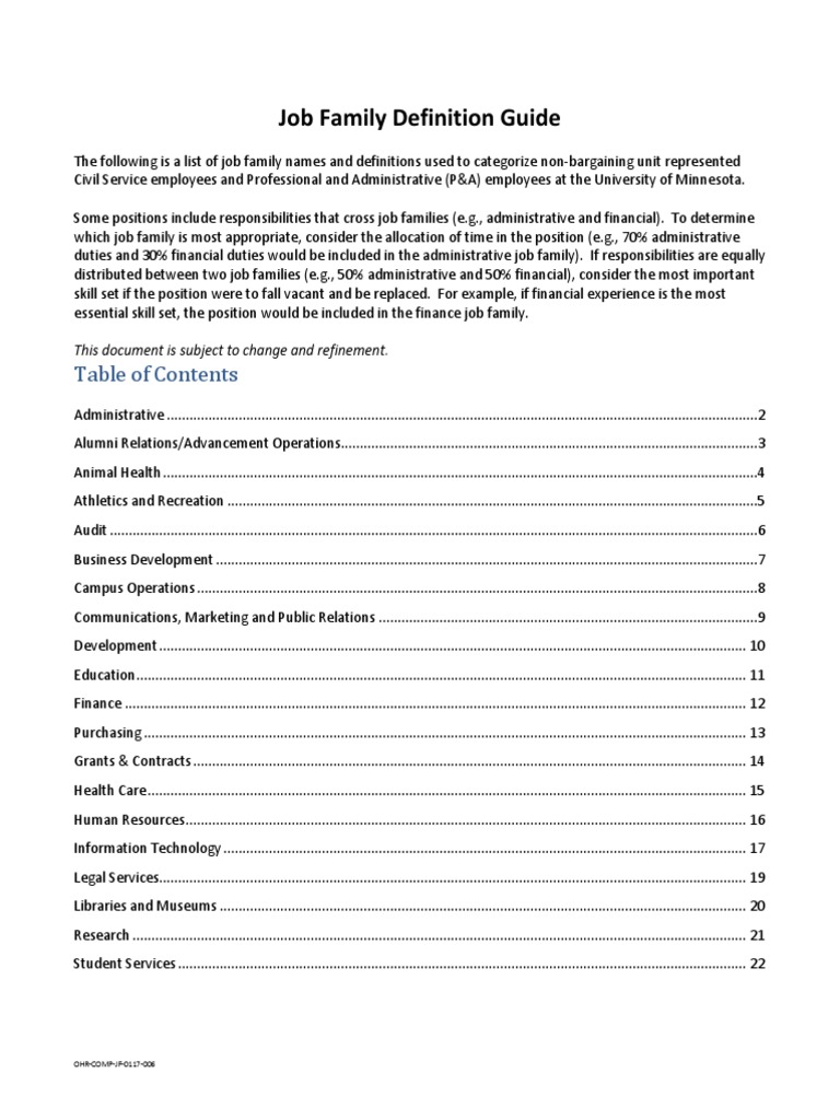 Job Family Definition Guide: This Document Is Subject To Change and ...