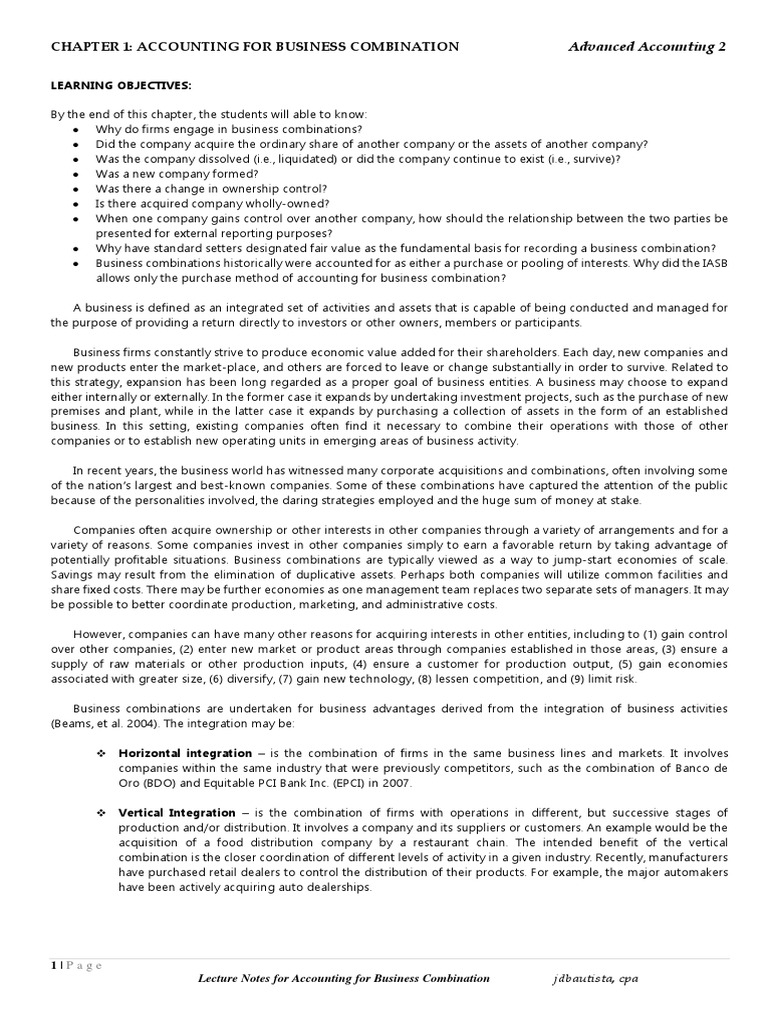 Chapter 1 - Accounting For Business Combinations | PDF | Goodwill ...