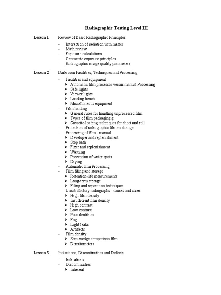 RT Outline Training LV III | PDF | Radiography | Welding