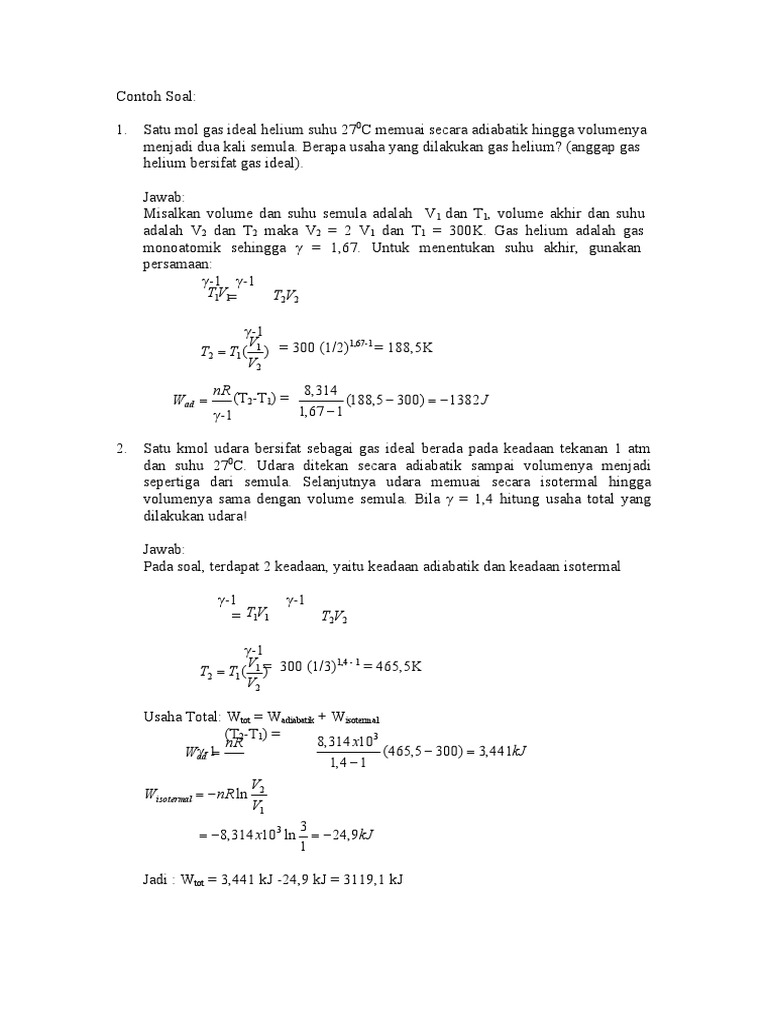 Contoh Soal Termodinamika Kelas 11 | PDF