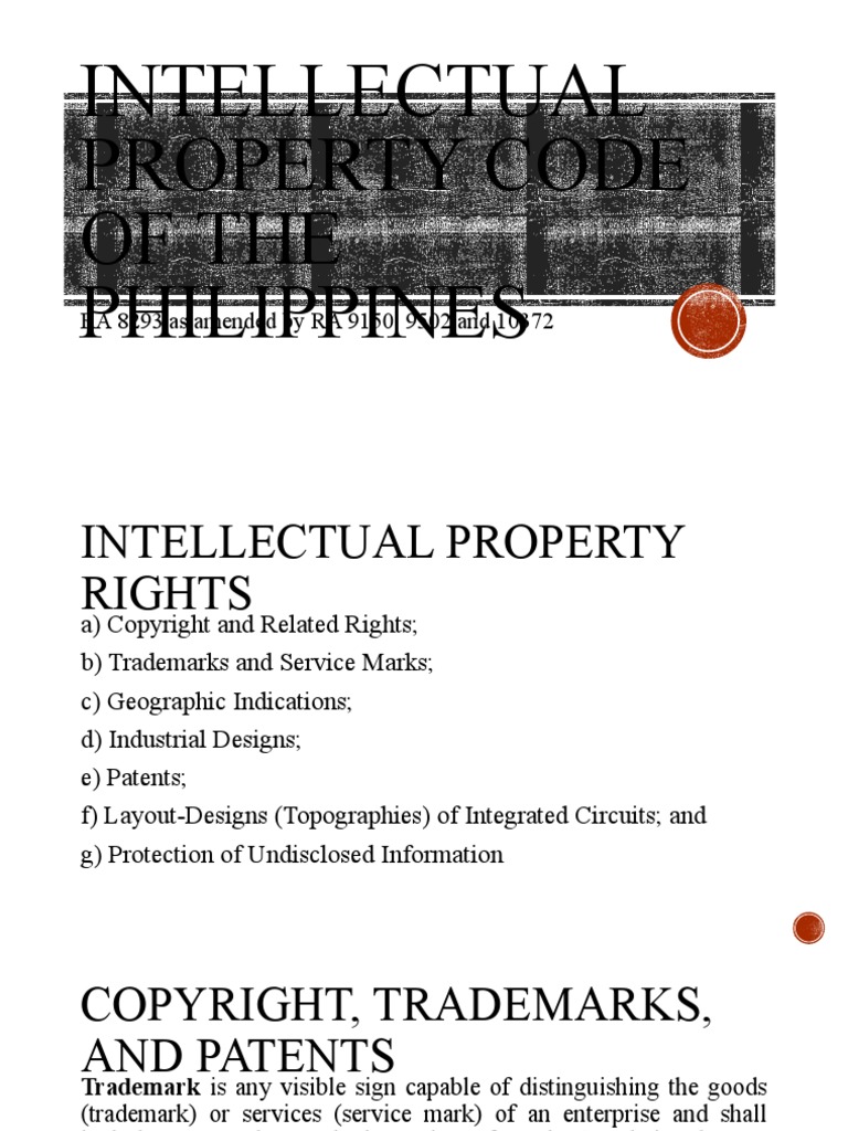 Intellectual Property Code of The Philippines: RA 8293 As Amended by RA ...
