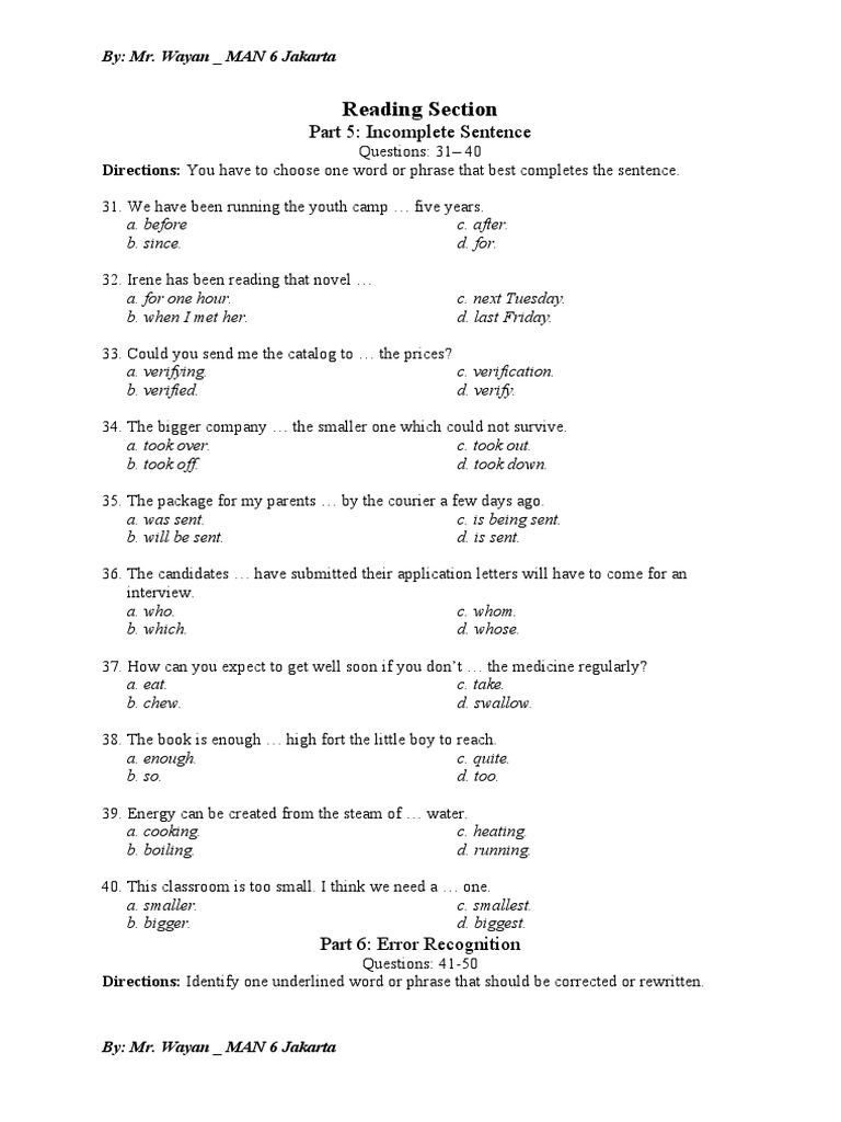 Reading Section | PDF