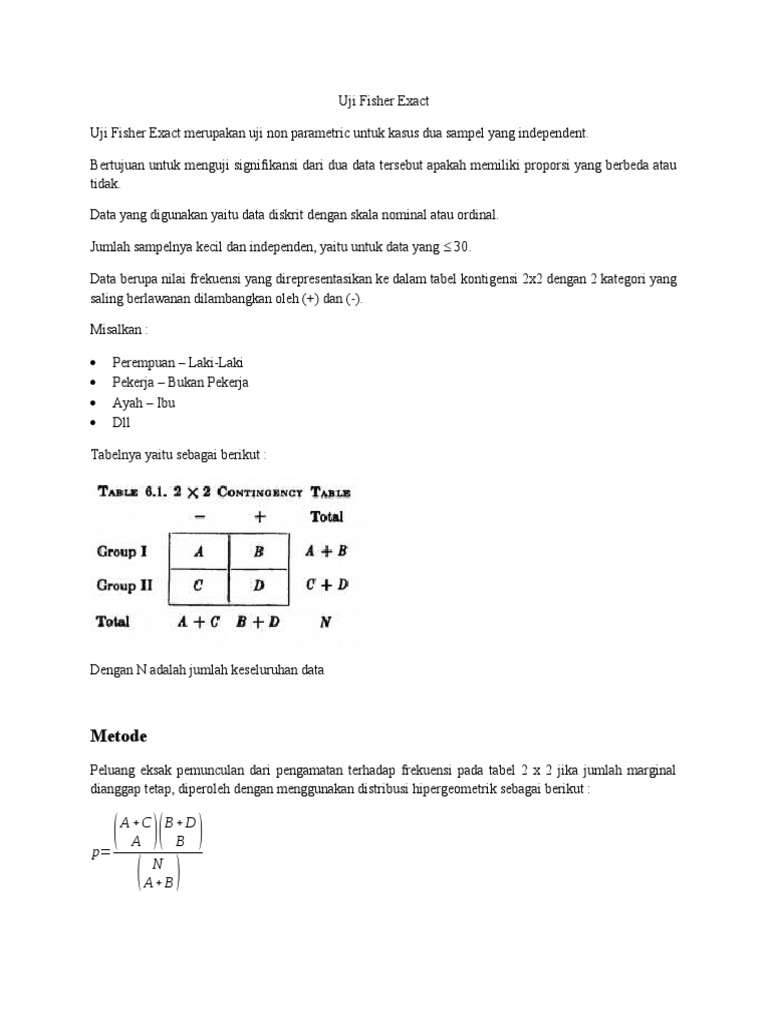 Uji Fisher Exact | PDF