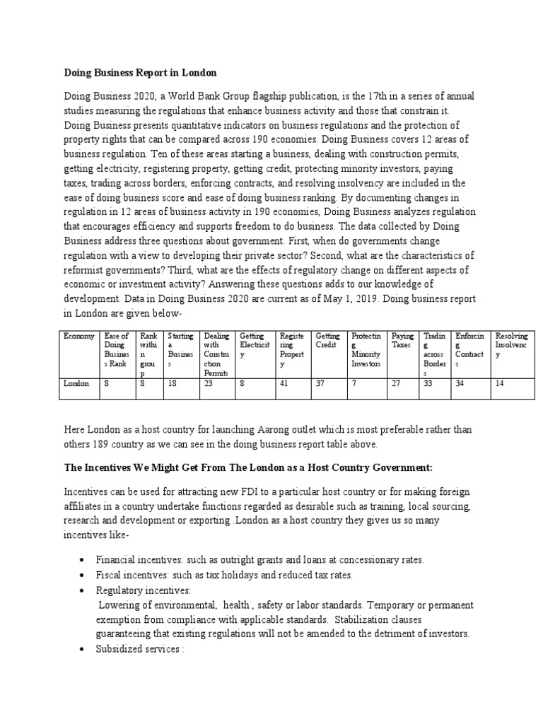 Doing Business Report in London | PDF | Economies | Business