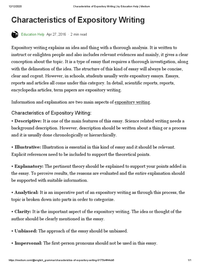 Characteristics of Expository Writing - by Education Help - Medium | PDF