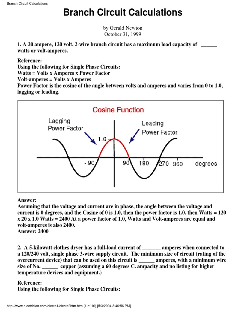 Branch Circuit Load Calculations Guide | PDF | Volt | Watt